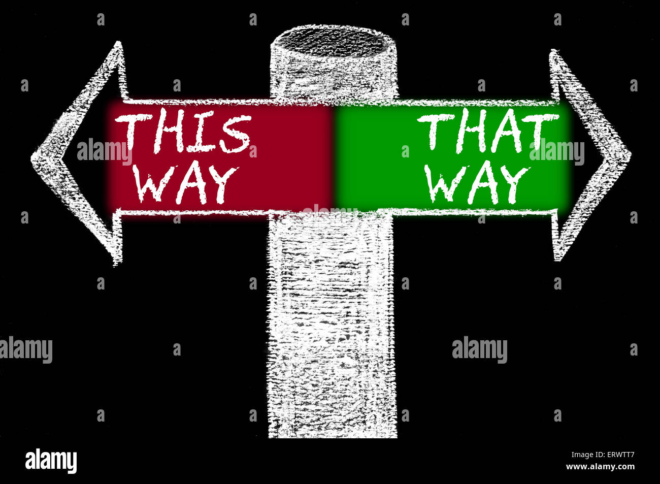Opposite arrows with This Way versus That Way. Hand drawing with chalk ...
