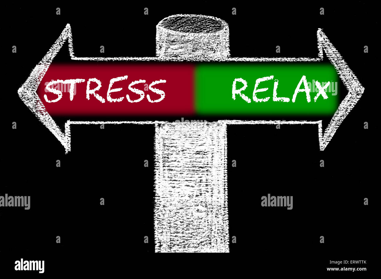 Opposite arrows with Stress versus Relax. Hand drawing with chalk on ...