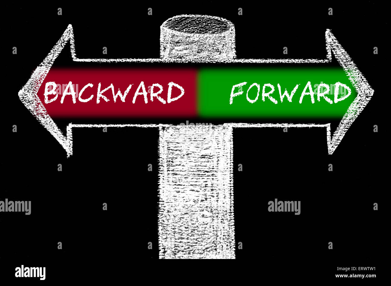 Opposite arrows with Backward versus Forward. Hand drawing with chalk ...