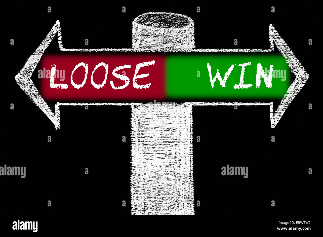 Opposite arrows with Loose versus Win. Hand drawing with chalk on ...