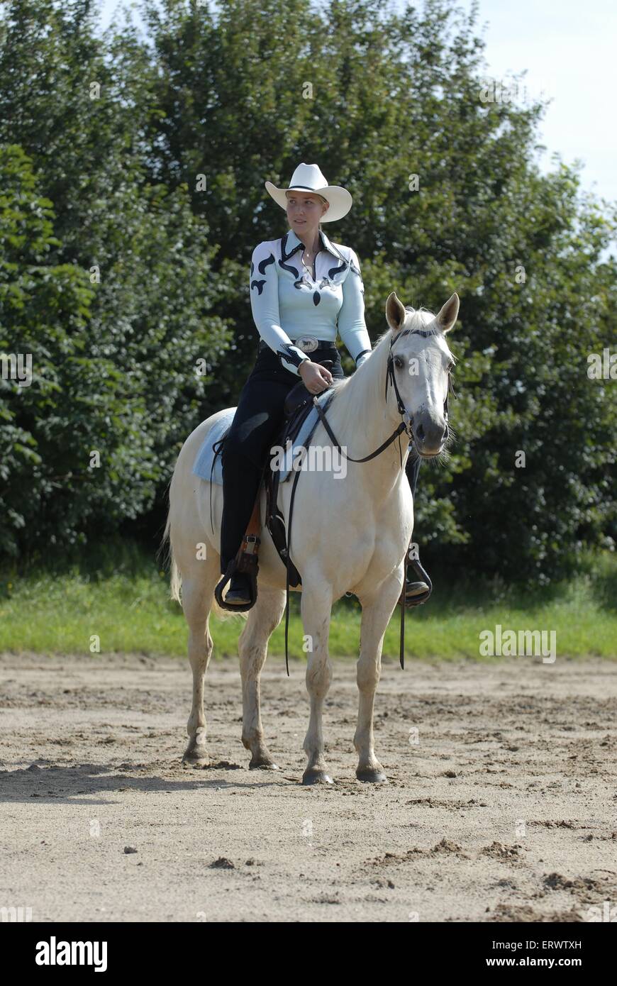 woman rides Quarter Horse Stock Photo - Alamy
