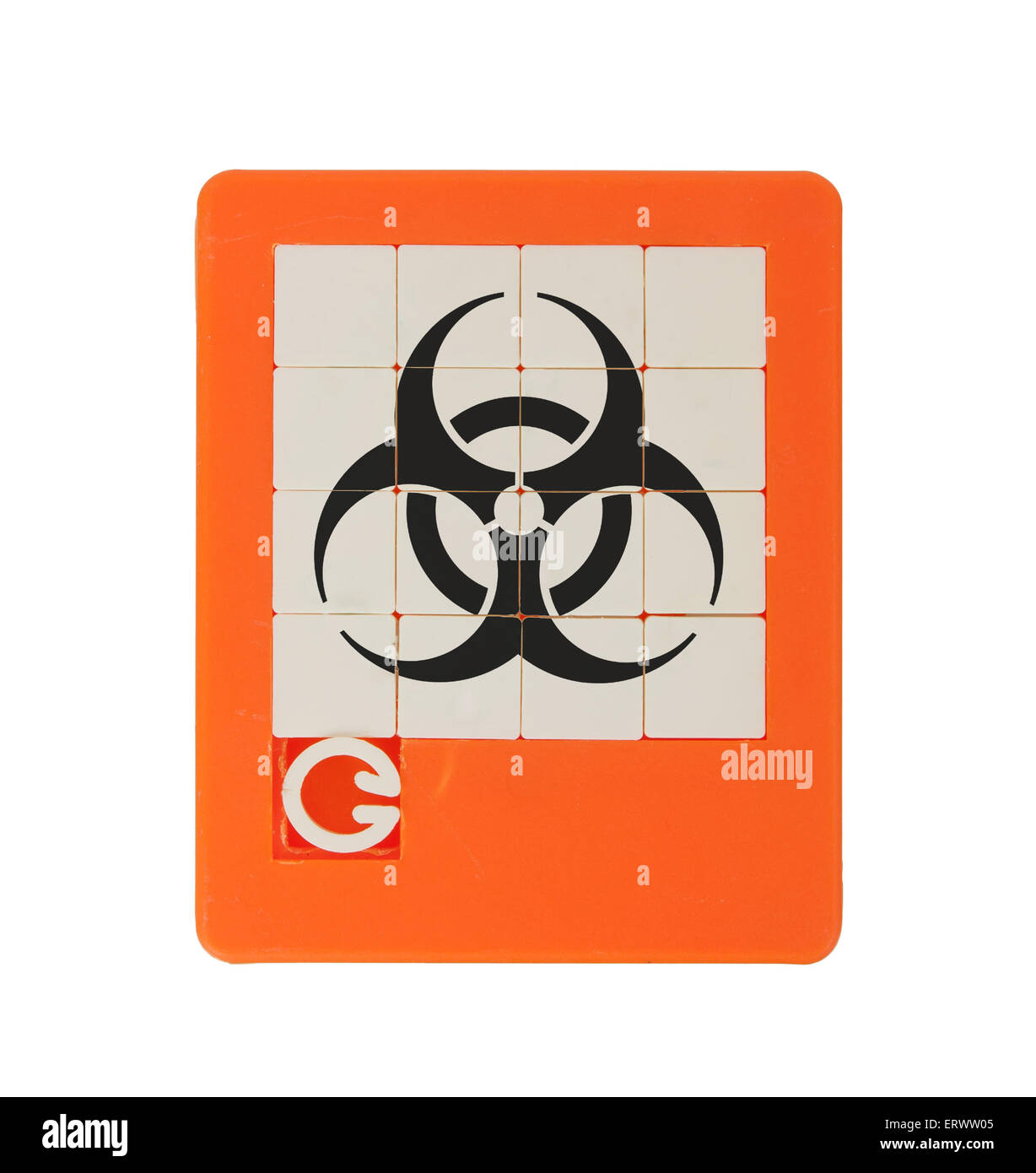 Old puzzle slide game, isolated on white - biohazard symbol Stock Photo ...