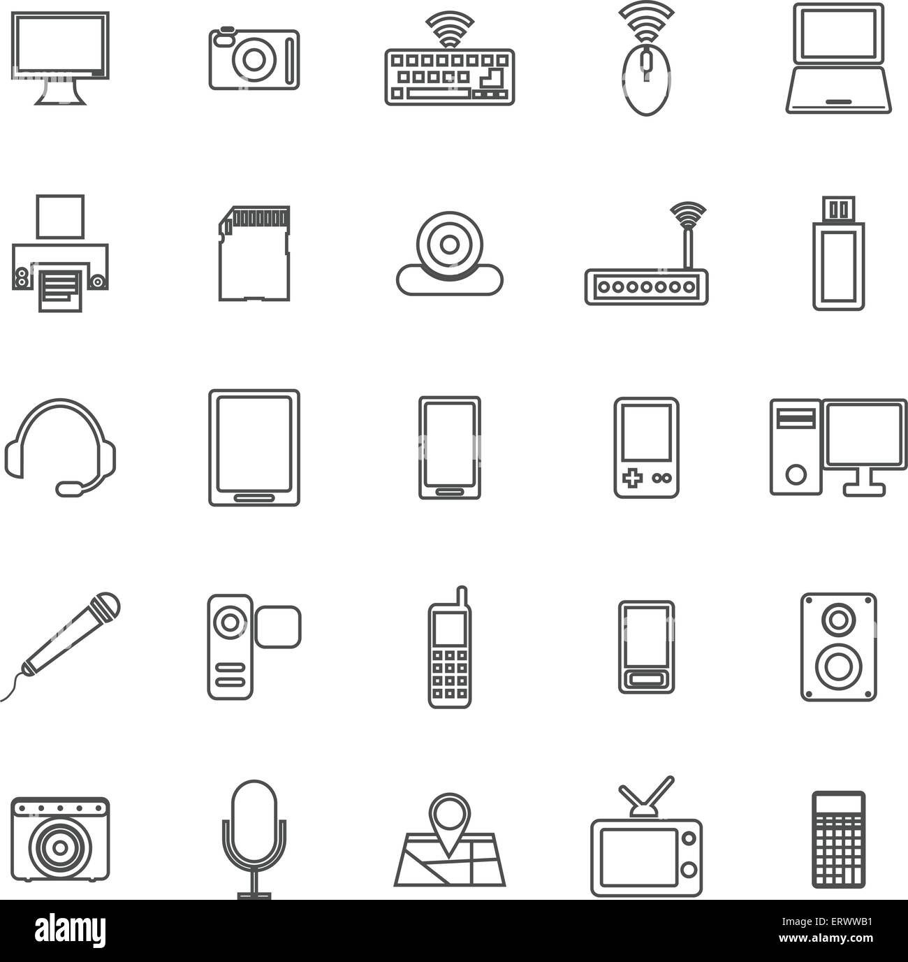 Gadget line icons on white background, stock vector Stock Vector Image ...