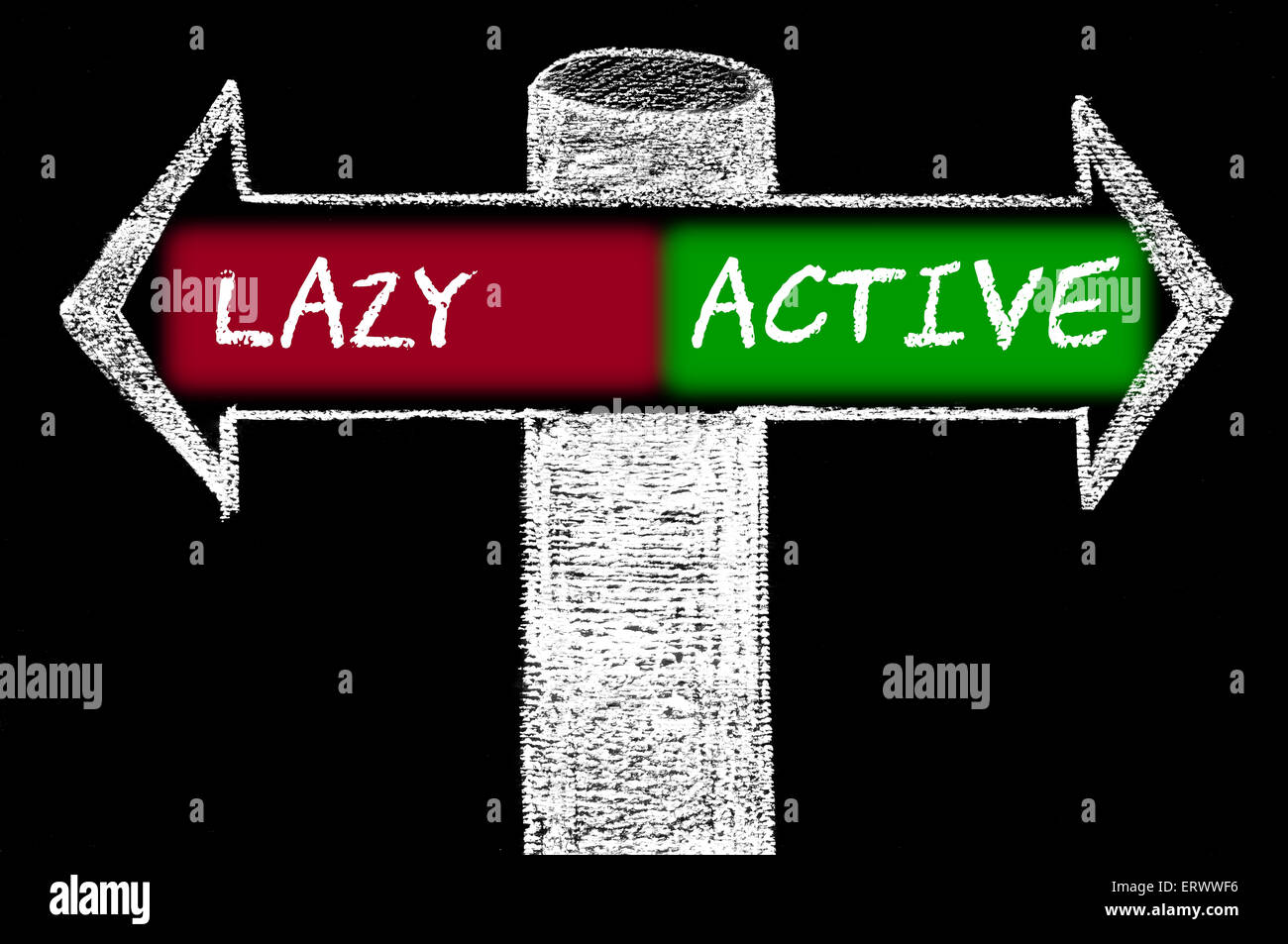Opposite arrows with Lazy versus Active. Hand drawing with chalk on ...