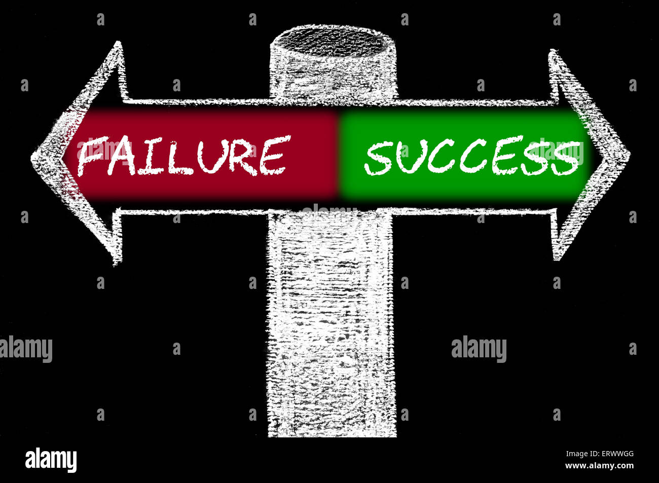 Opposite arrows with Failure versus Success. Hand drawing with chalk on ...