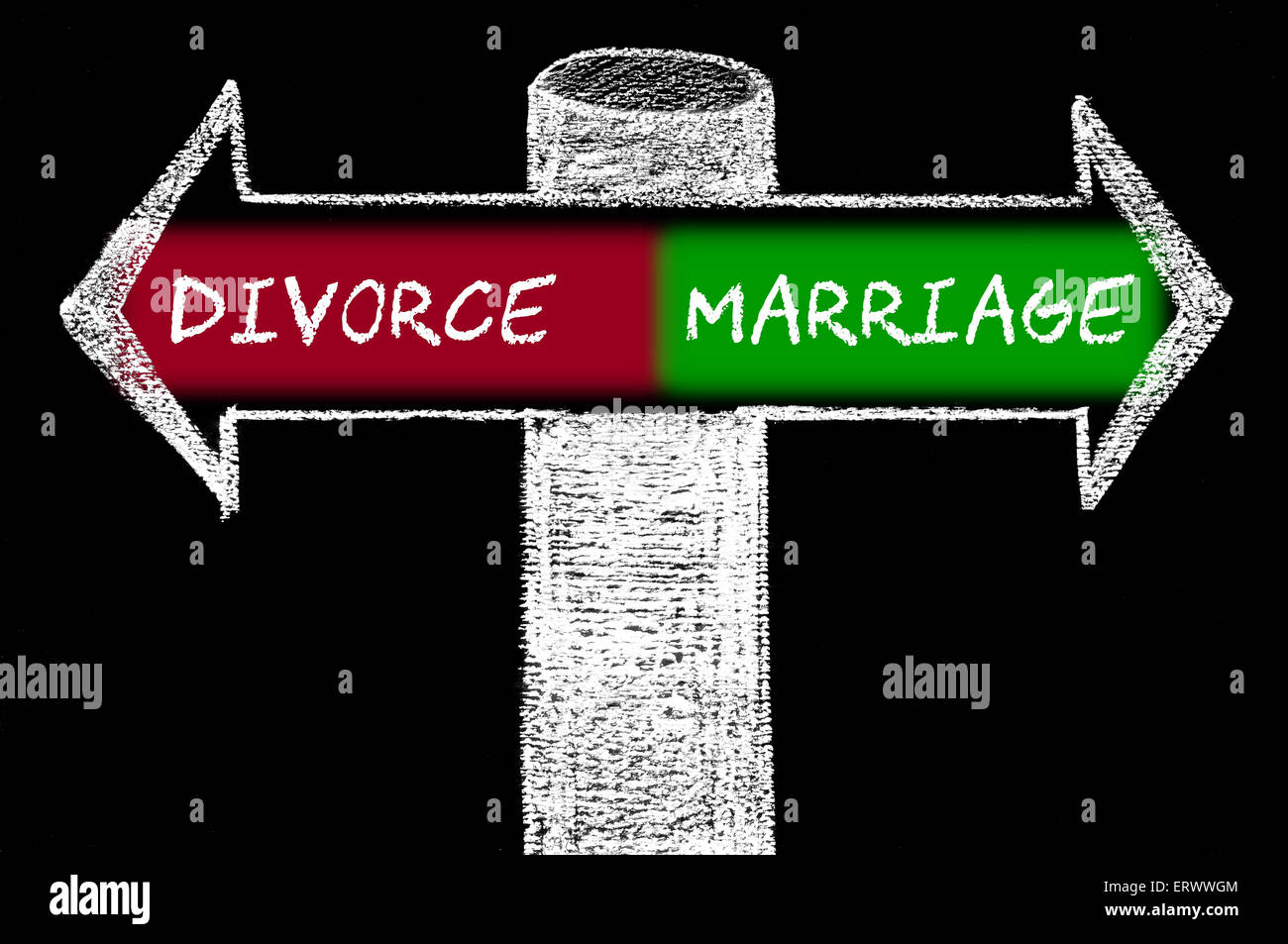 Opposite arrows with Divorce versus Marriage. Hand drawing with chalk ...
