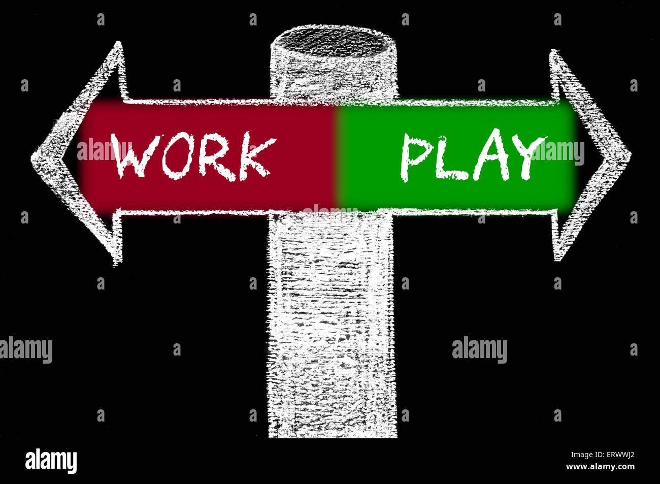 Opposite arrows with Work versus Play. Hand drawing with chalk on ...