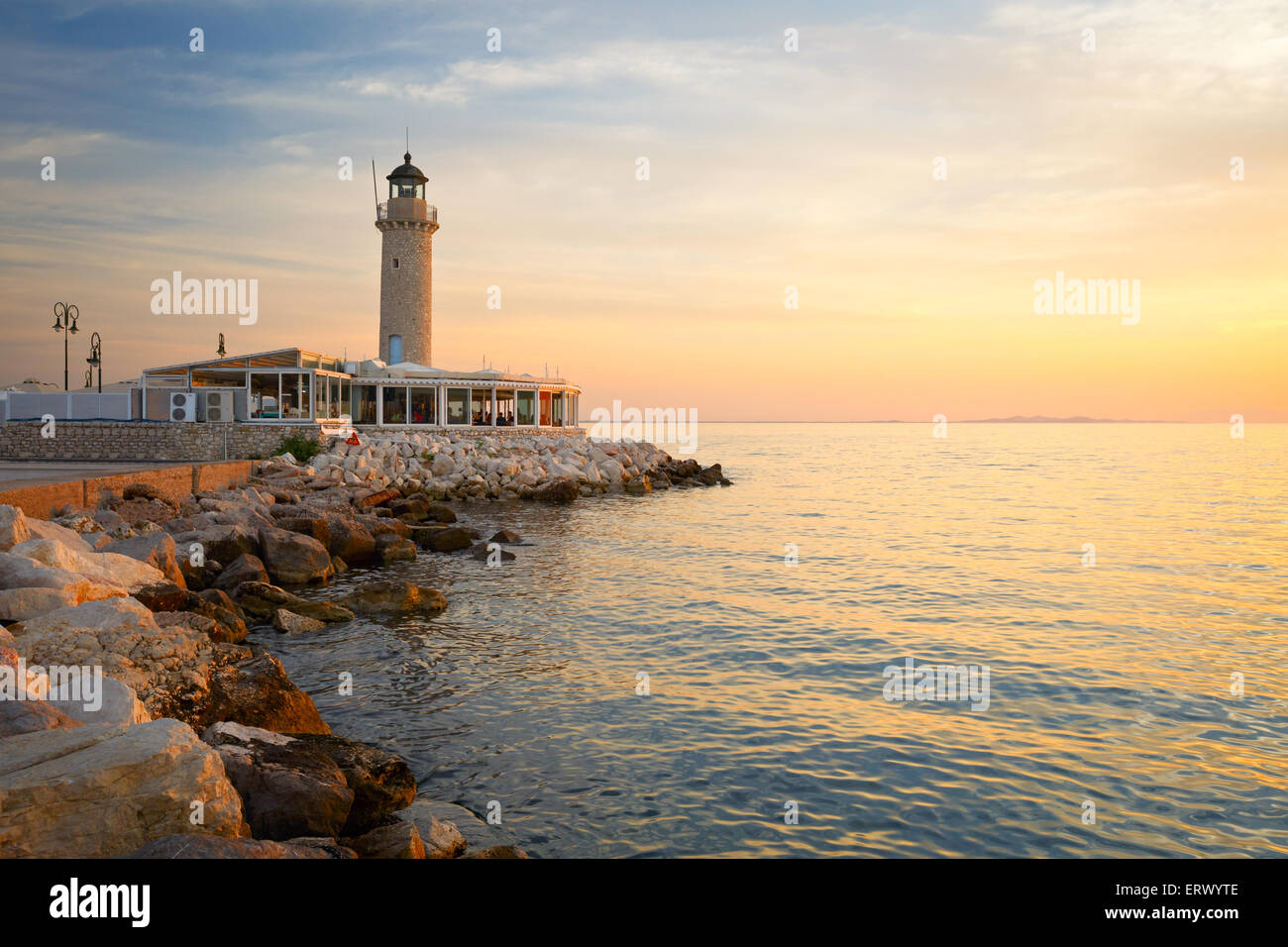 Lighthouse in the harbor of Patras, Peloponnese, Greece Stock Photo - Alamy