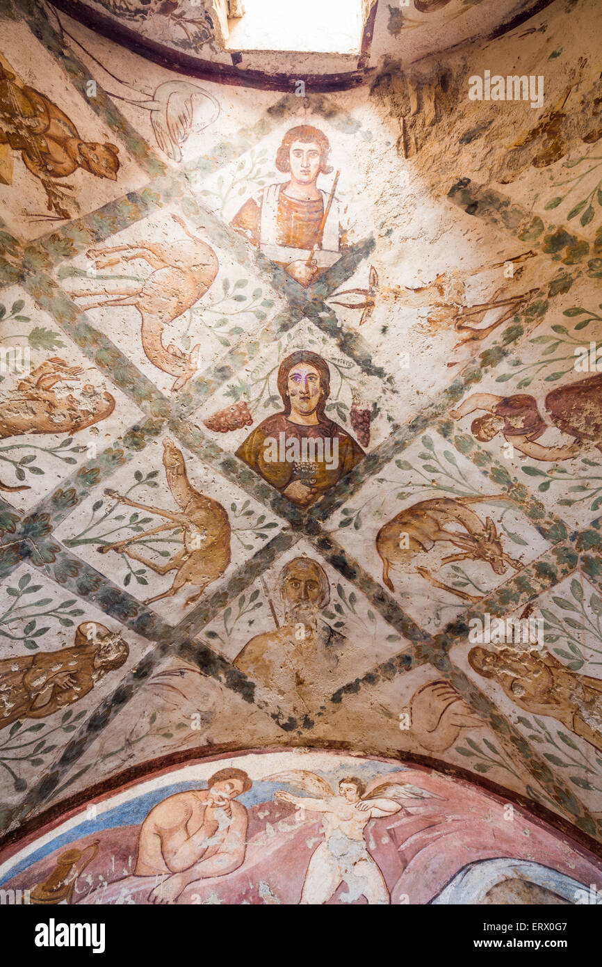 detail of painting of the three ages of man, apodyterium, or changing ...