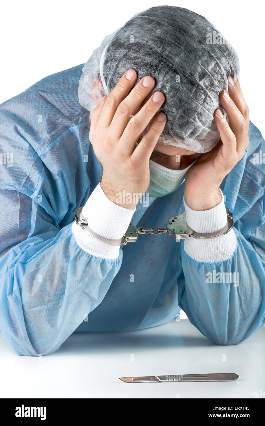 failure guilty doctor regretful criminal handcuffed surgeon isolated on ...