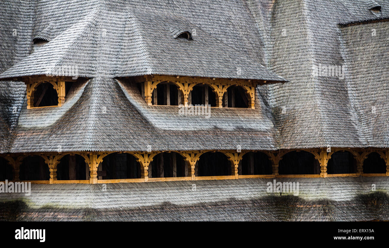 Detail of a traditional roof in Maramures, Romania. The roof is made of ...