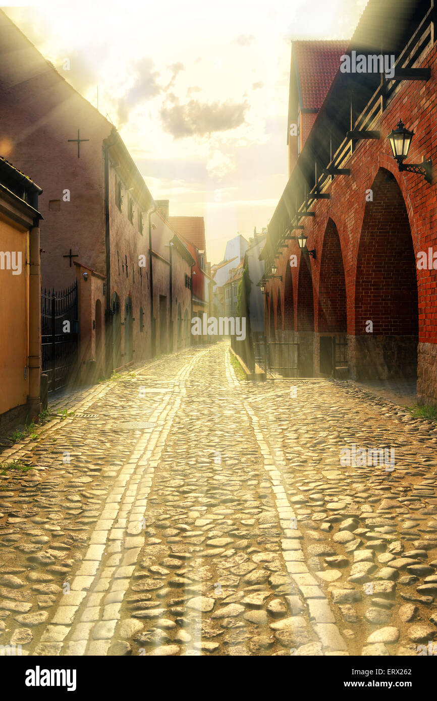 The rays of the sun for about an old fortress wall in the broad street ...