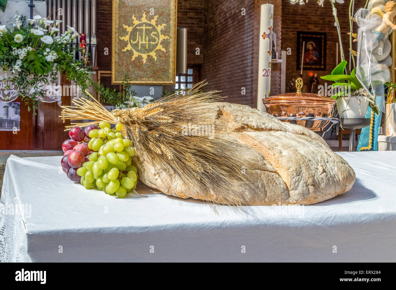 bread, grapes and ears of wheat as a symbol of Christian Holy Communion ...