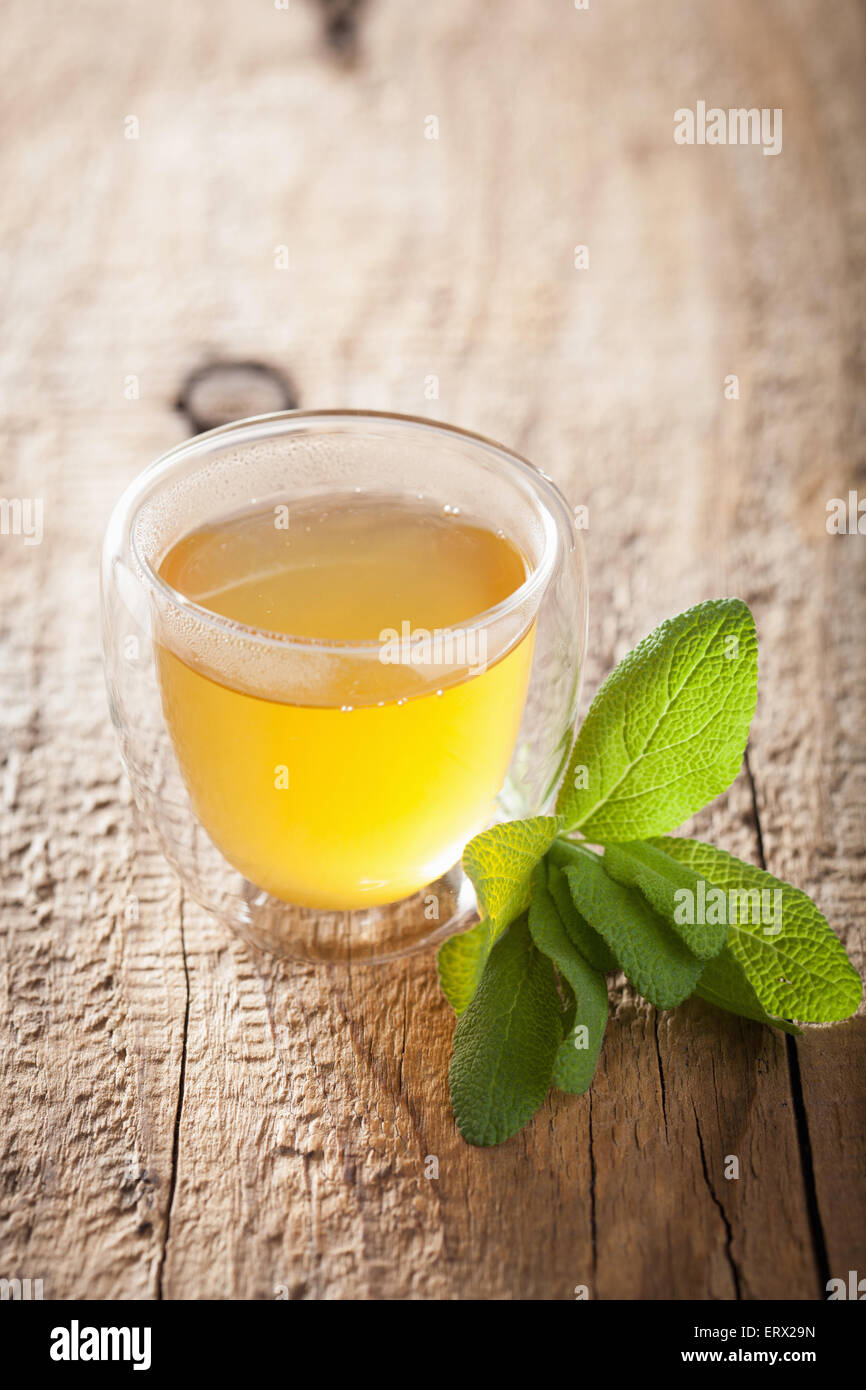 herbal sage tea with green leaf in glass cup Stock Photo - Alamy