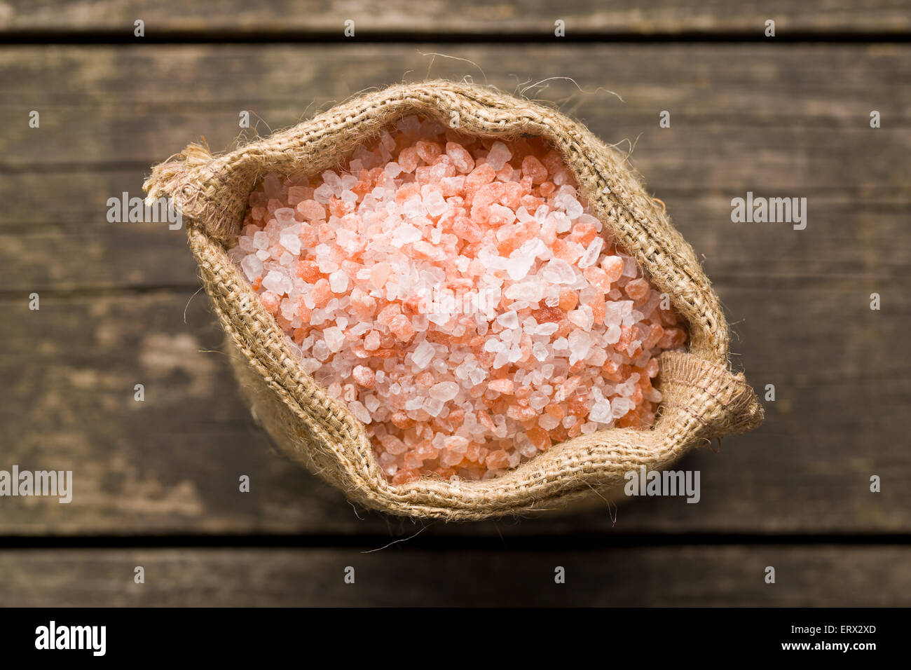 Himalayan salt in jute bag Stock Photo - Alamy