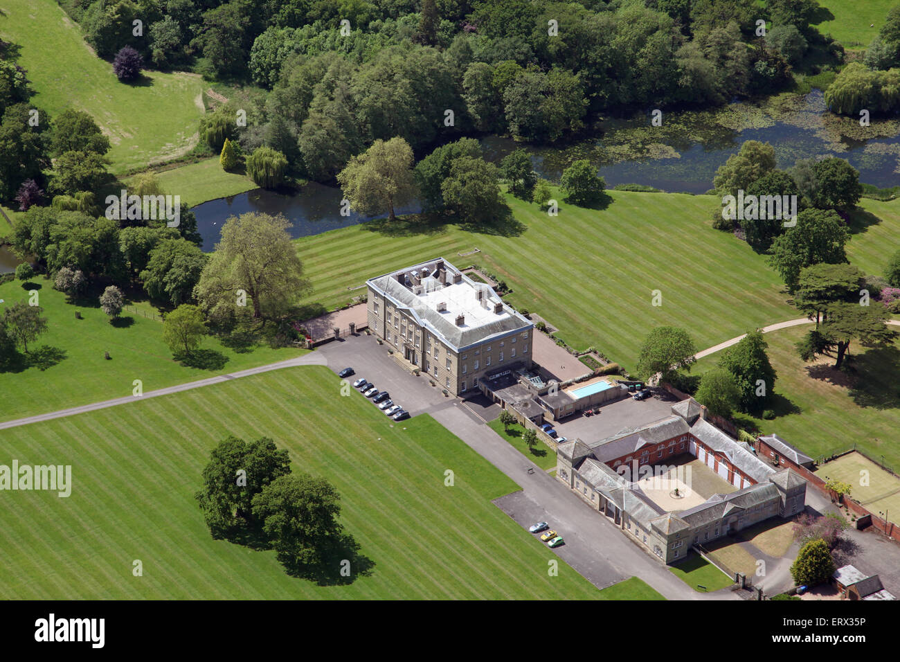 aerial view of Packington Hall in Packington Park near Birmingham, UK ...