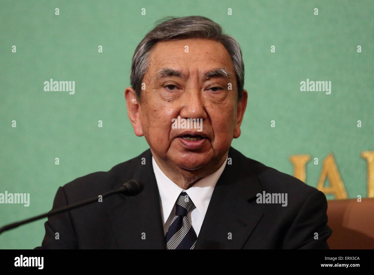 Former vice president of Japan Yohei Kono attends press conference at Japan National Press Club ...