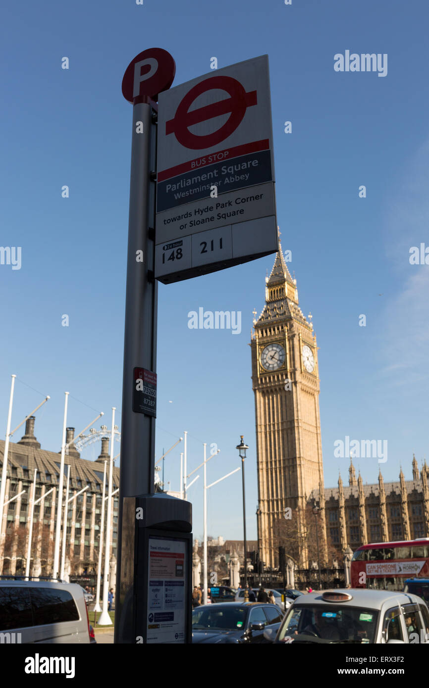 Bus stop in Parliament Square London Stock Photo - Alamy