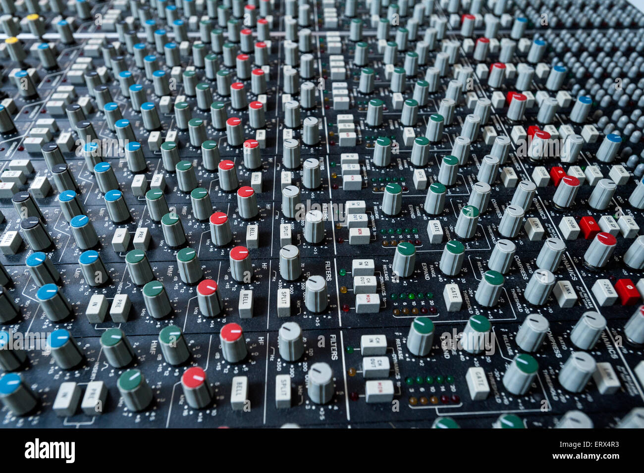 Closeup of a mixer board in a music studio Stock Photo - Alamy