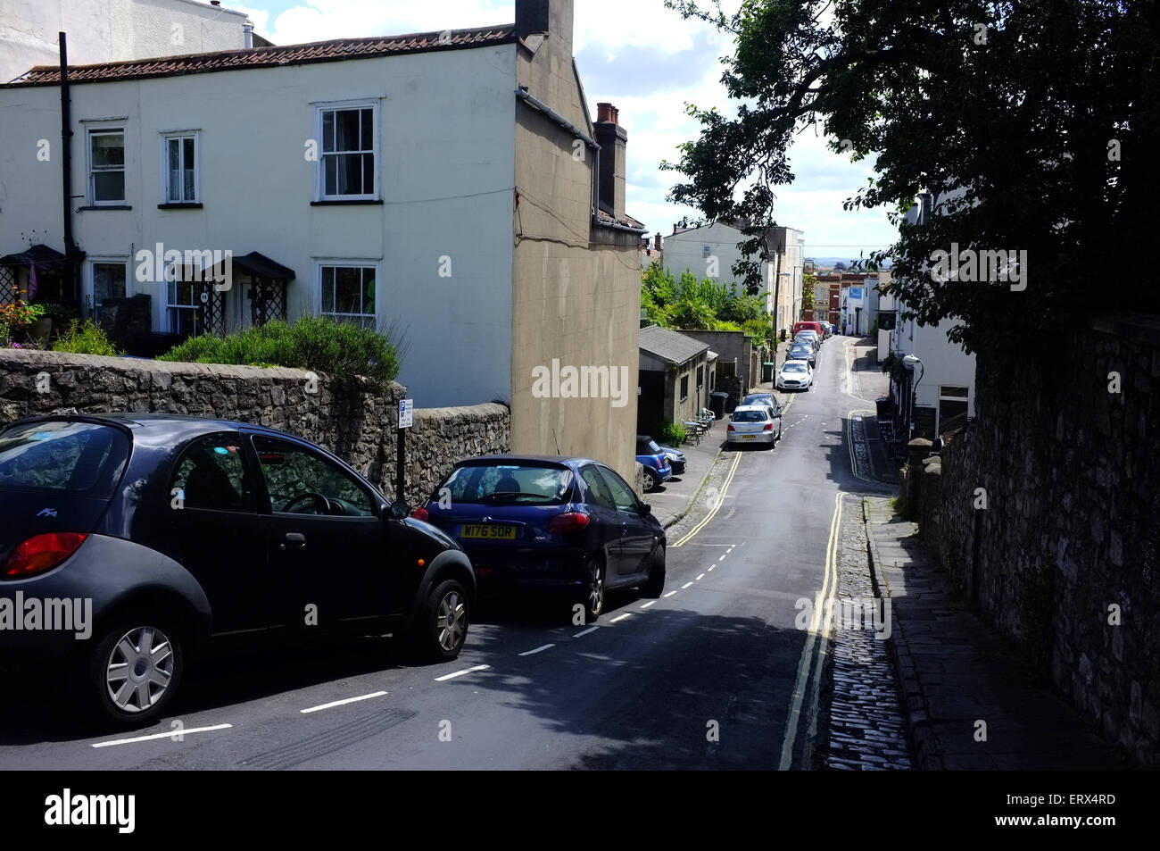 Cars parked along a narrow side road in the Clifton area of Bristol ...