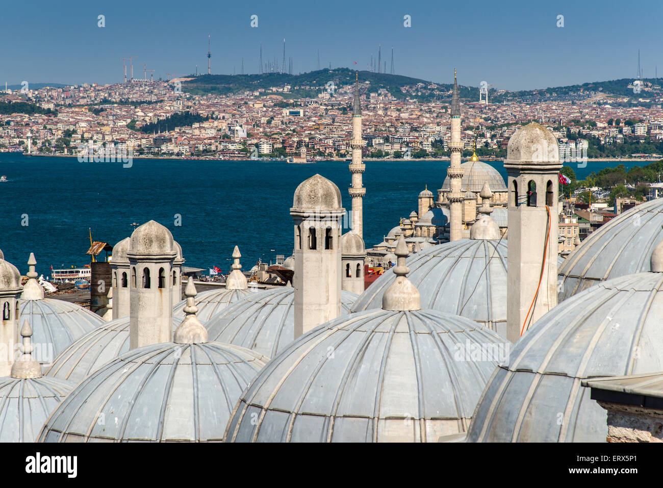City skyline with Bosphurus Strait and districts of the Asian side ...