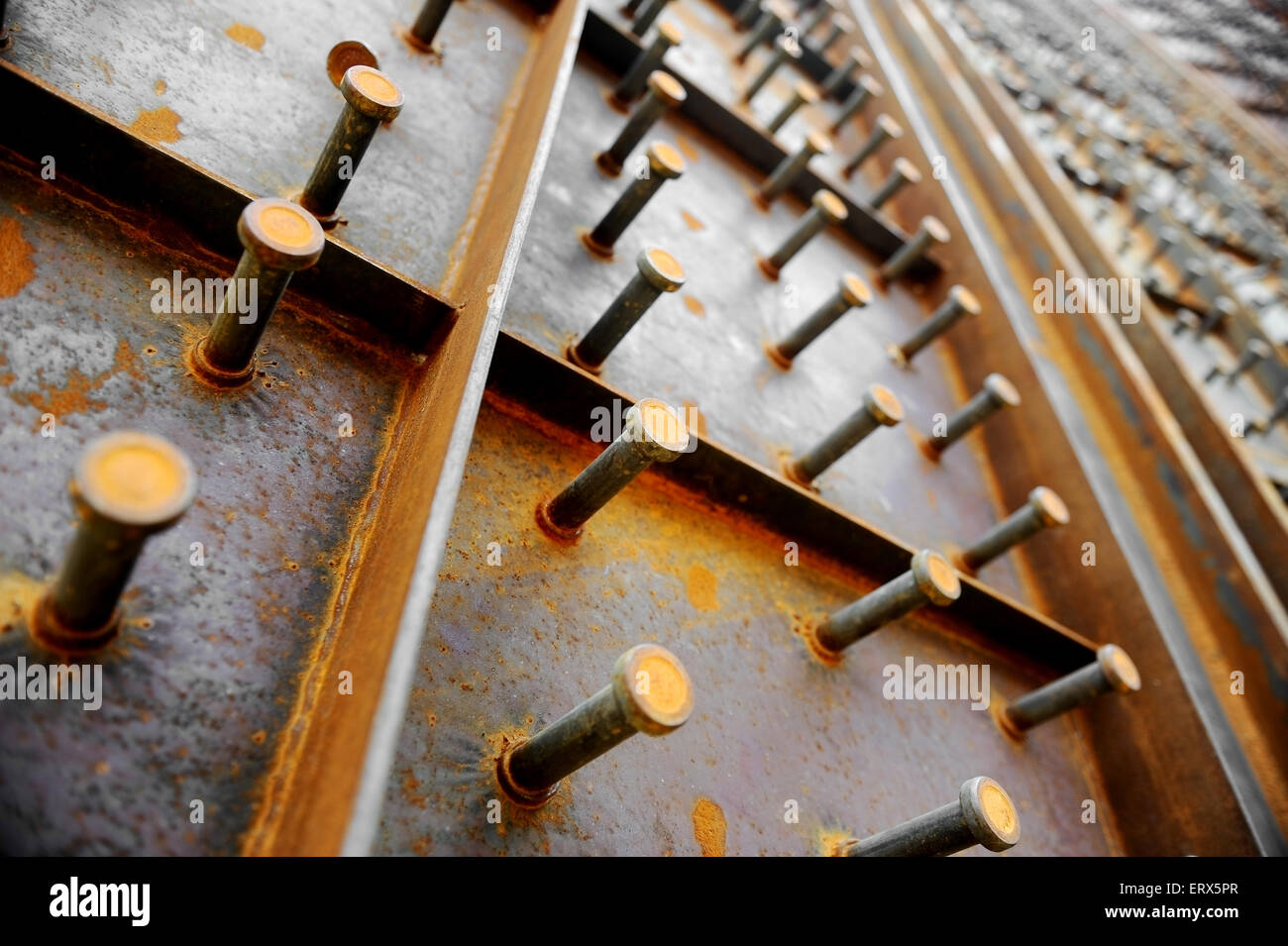 Industrial shot with a steel reinforcement wall with big bolts Stock ...