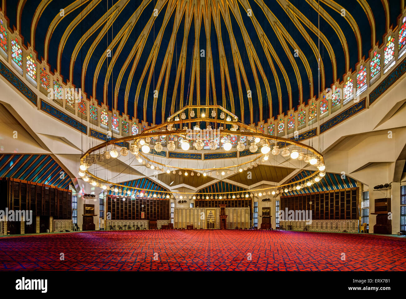 interior of main dome, King Abdullah I Mosque in Amman, Jordan Stock ...