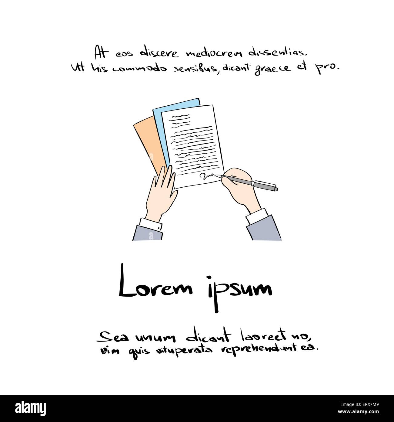 Business Man Hand Draw Document Signing Up Contract Agreement Stock ...