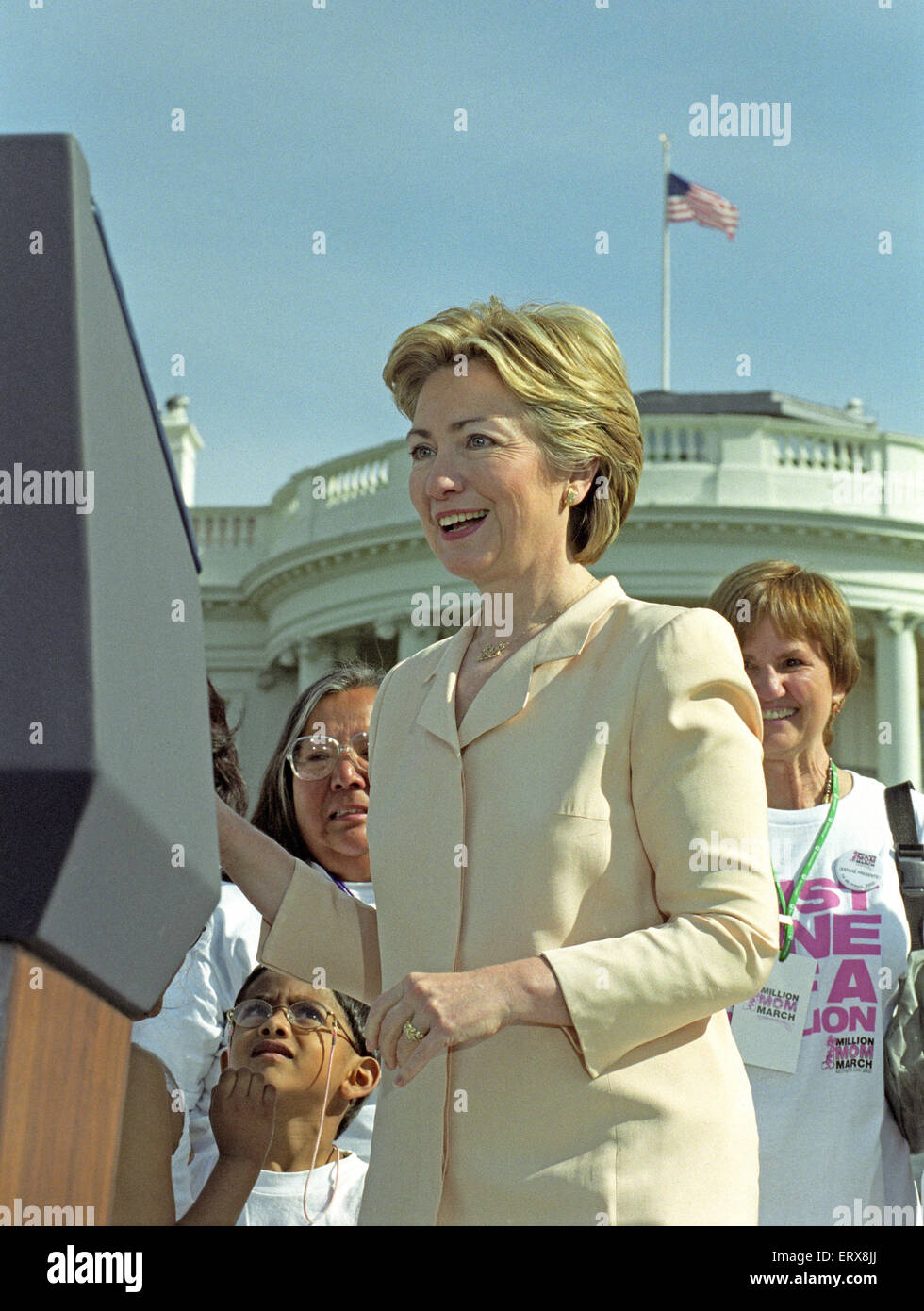 First lady Hillary Rodham Clinton prepares to make remarks as she and ...