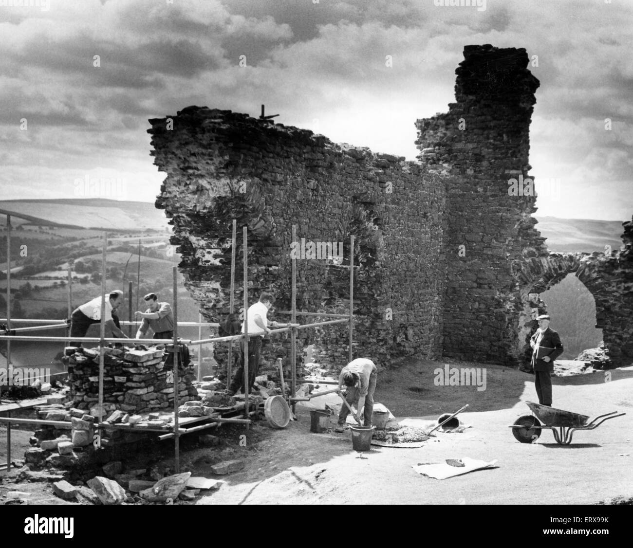 Dinas Bran Castle, a medieval castle standing high on a hill above the ...