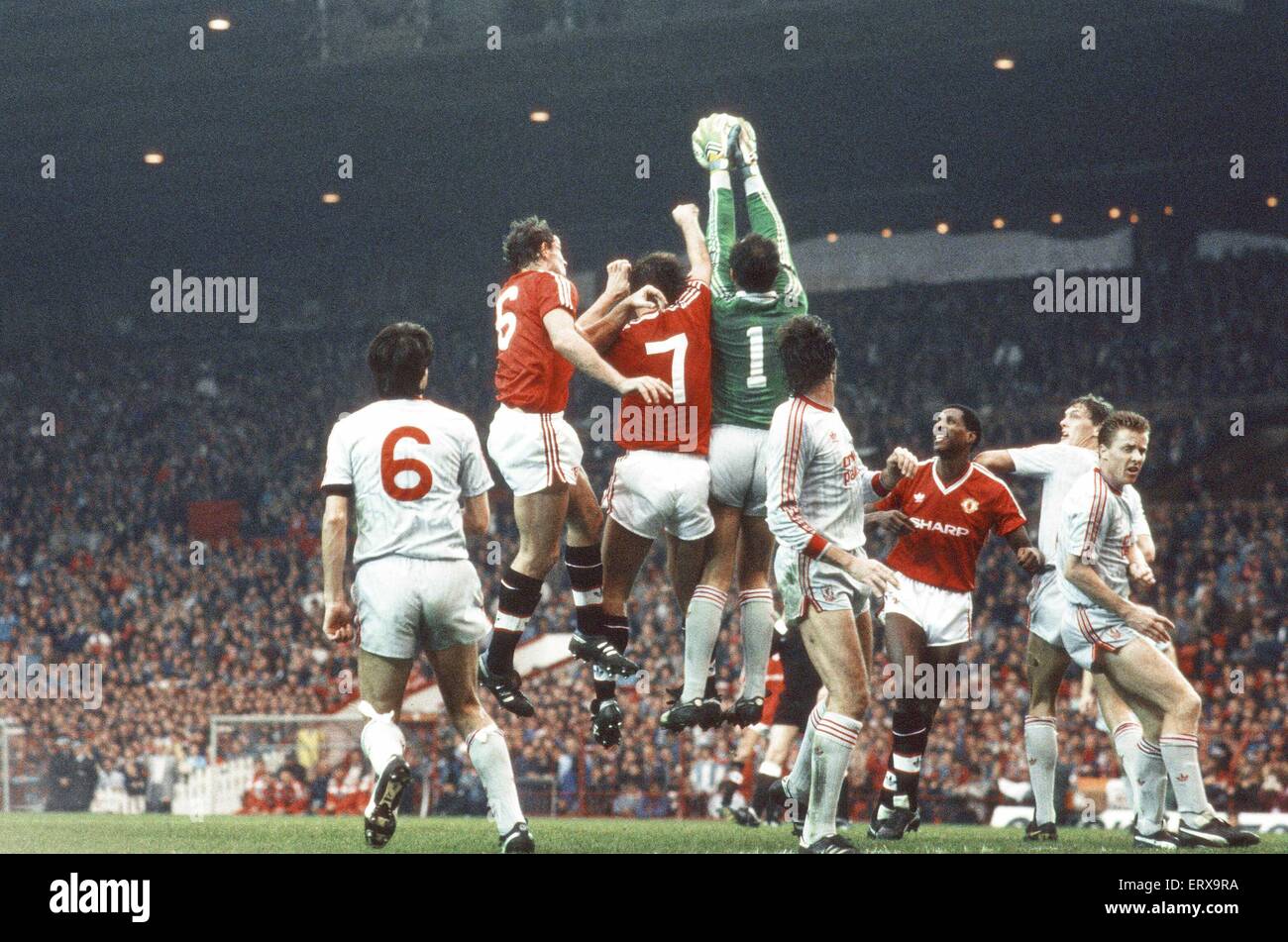 Save by Liverpool's goalkeeper, Bruce Grobbelaar. Manchester United 1-1 ...