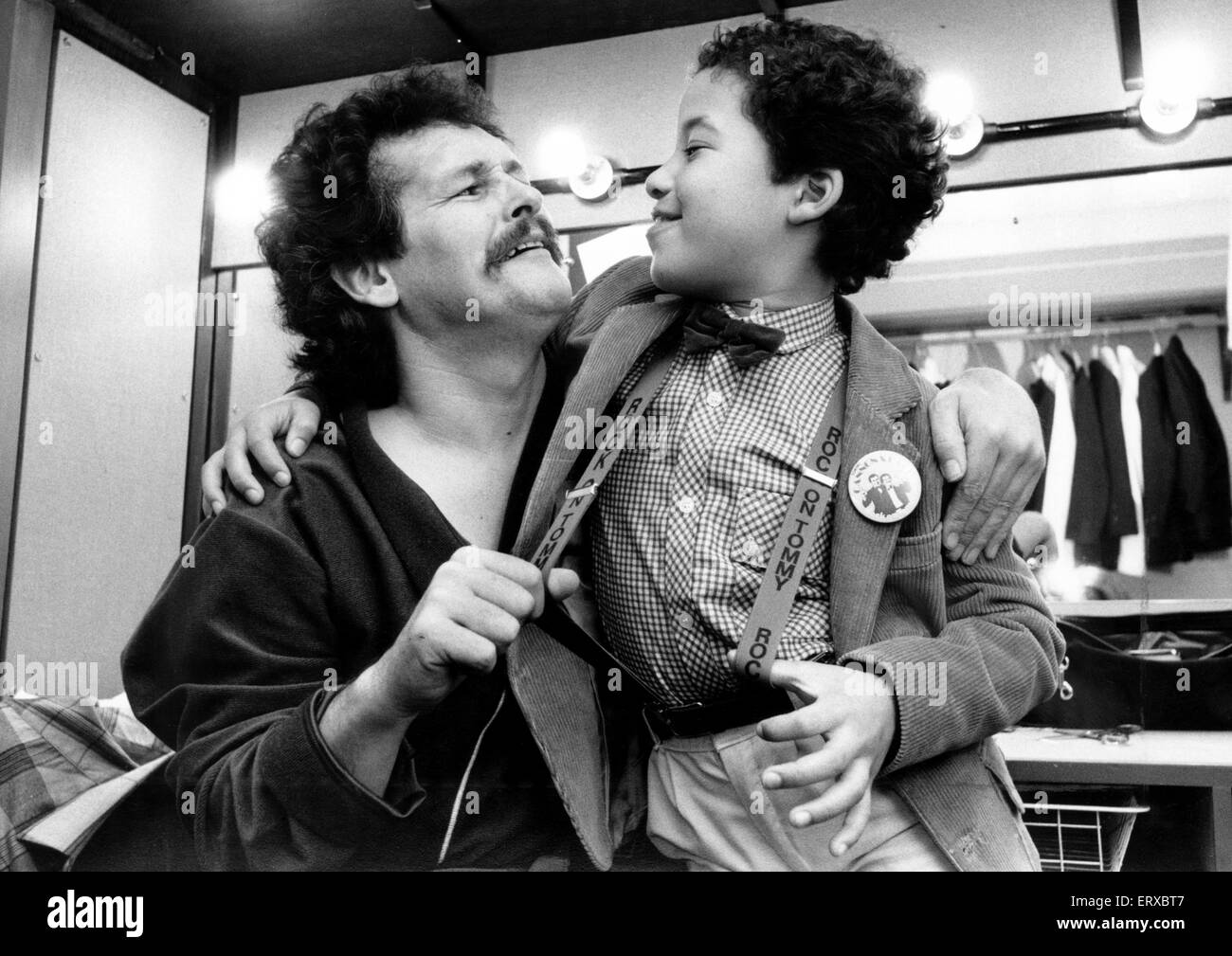 Bobby Ball meets fan Jason Drummond backstage after the Cannon and Ball ...