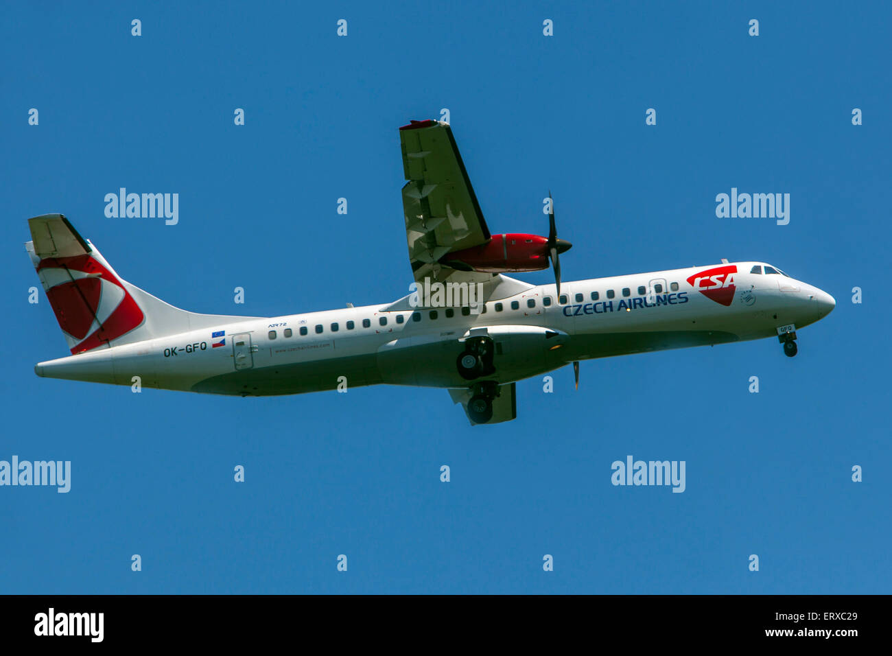 ATR 72 operated by Czech Airlines on approach for landing Prague, Czech ...