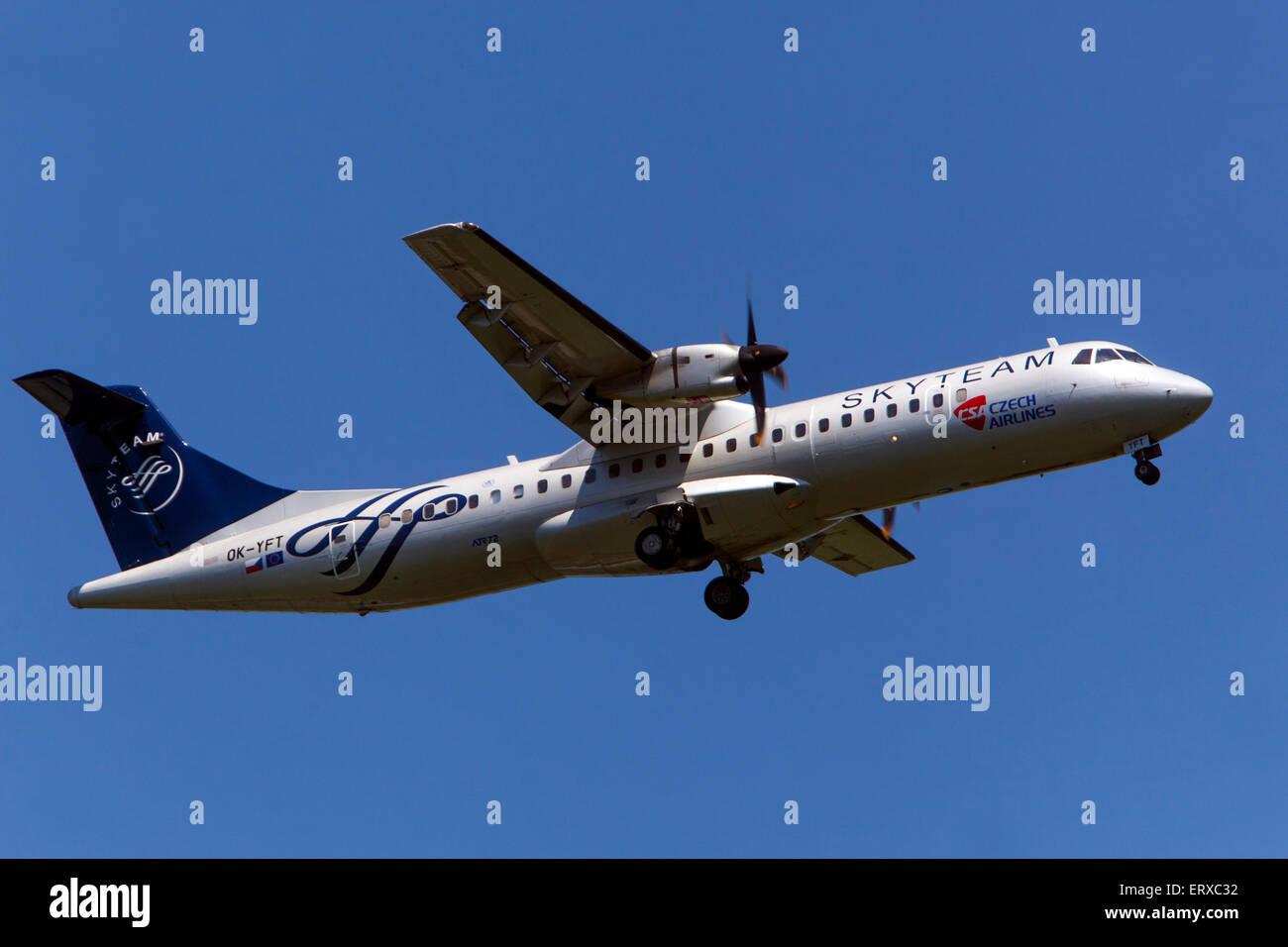 ATR 72 operated by Czech Airlines on approach for landing Prague, Czech ...