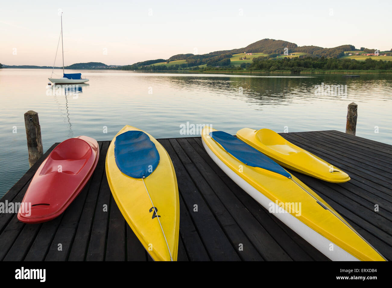 Canoes- Lake Obertumer, Austria Stock Photo - Alamy