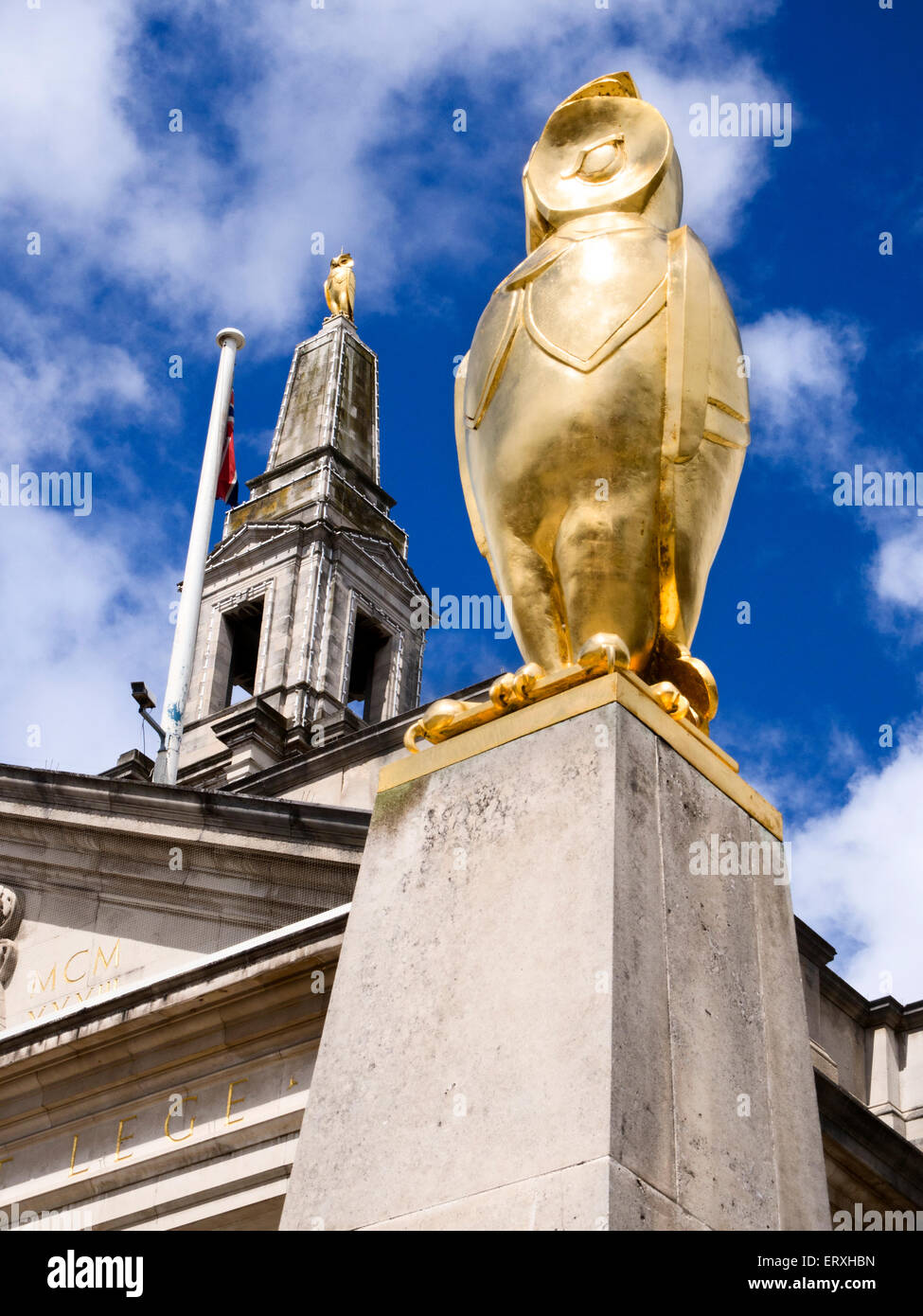 Golden Leeds Owl Statue at The Civic Hall in Millennium Square Leeds ...