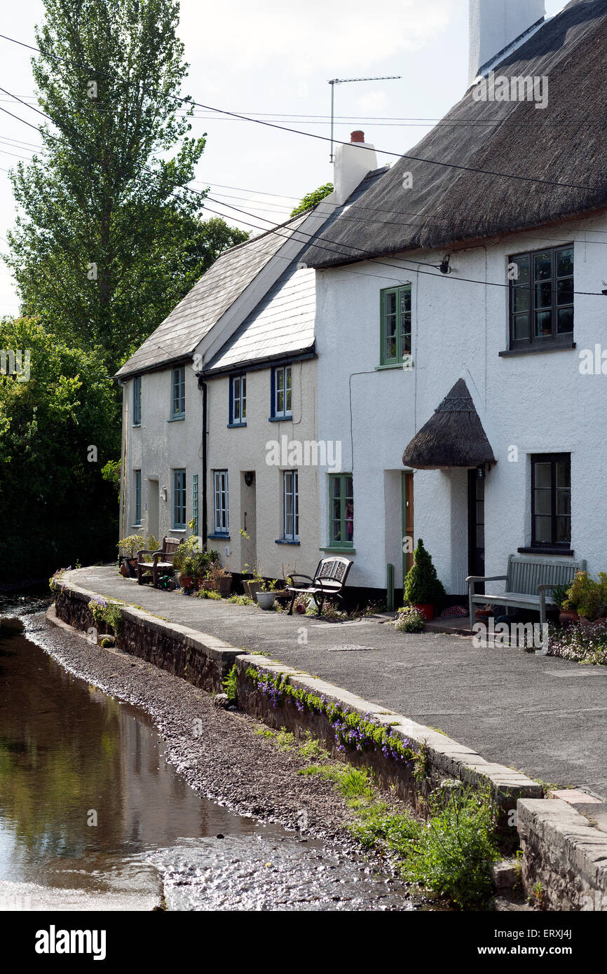 The college ide,ford,terrace,cob and thatch,devon Stock Photo - Alamy