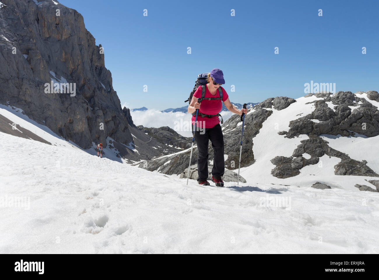 Hikers Crossing Spring Snow Fields on the La Vueltona (PR 23) Path ...