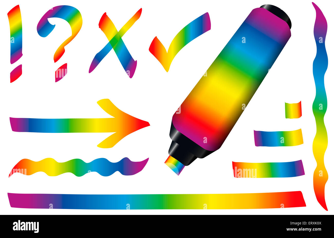 Rainbow colored highlighter - marker, strokes and signs Stock Photo - Alamy