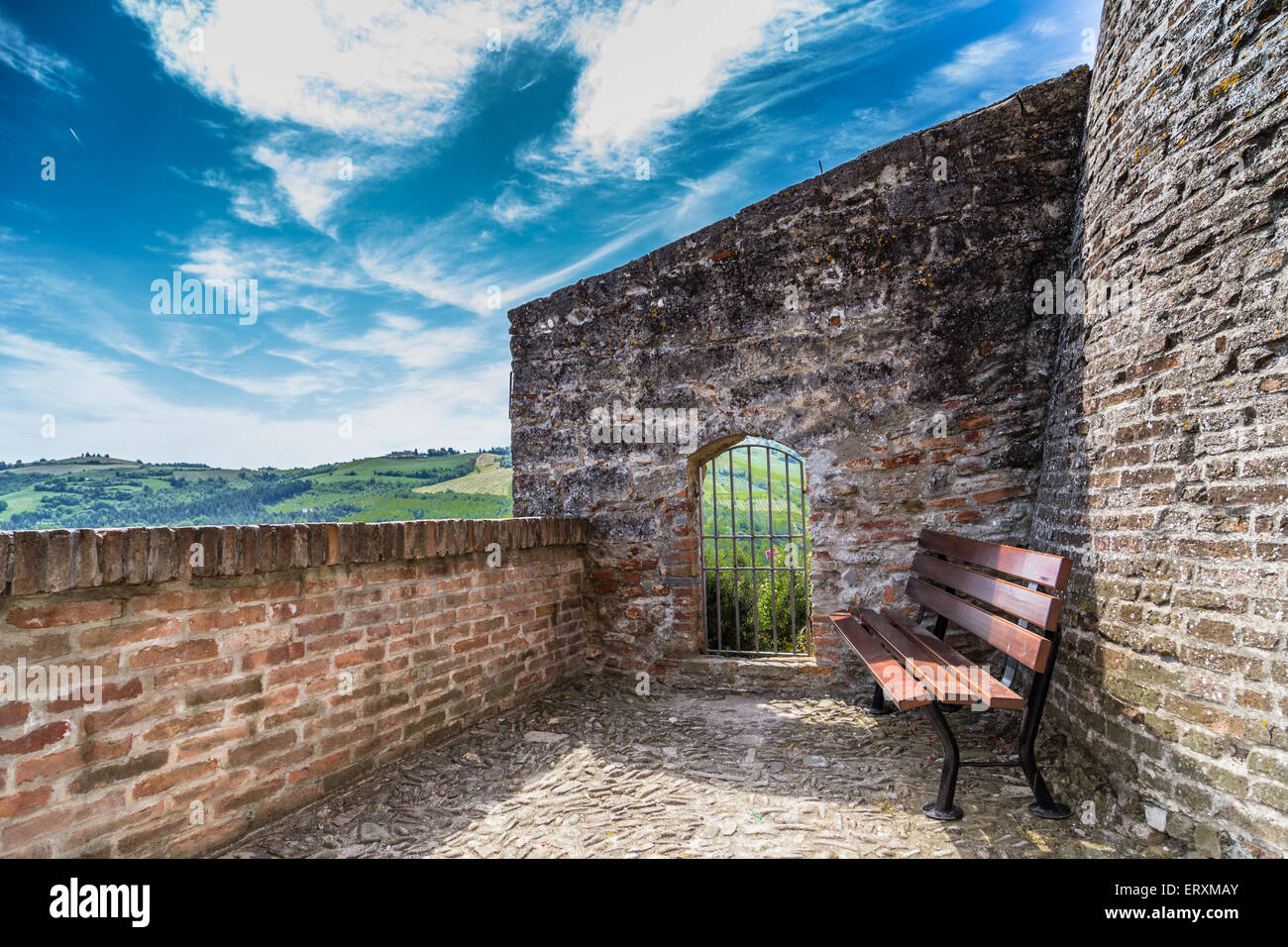 balcony by ancient walls of the medieval village overlooking the ...