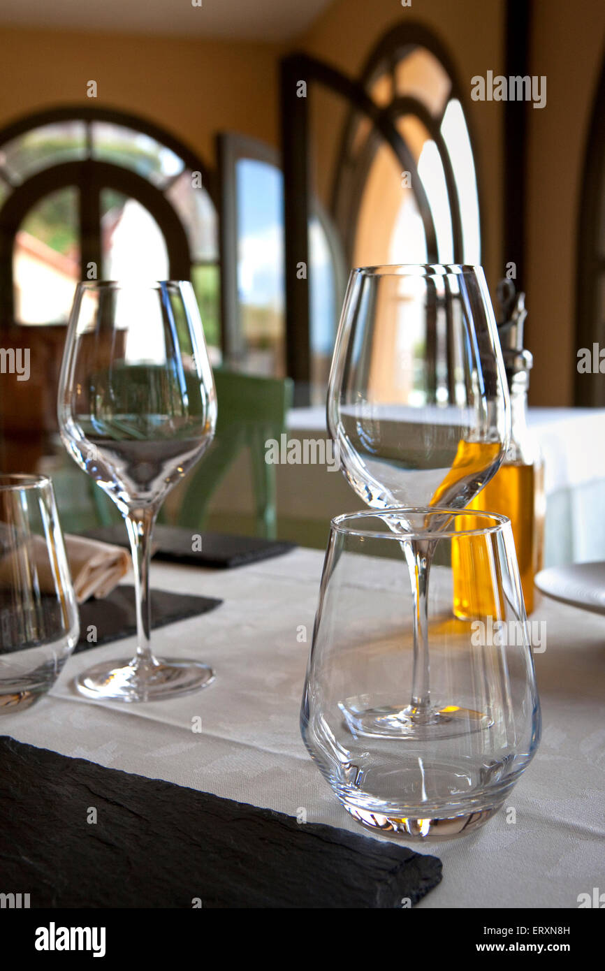 Table set up in a stylish French restaurant Stock Photo - Alamy