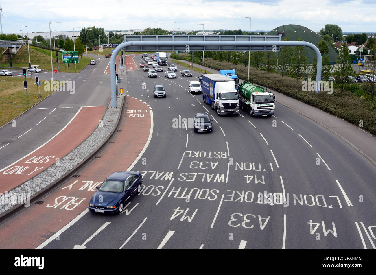 Road markings on the A33 as you join the M4 junction 11 roundabout at ...