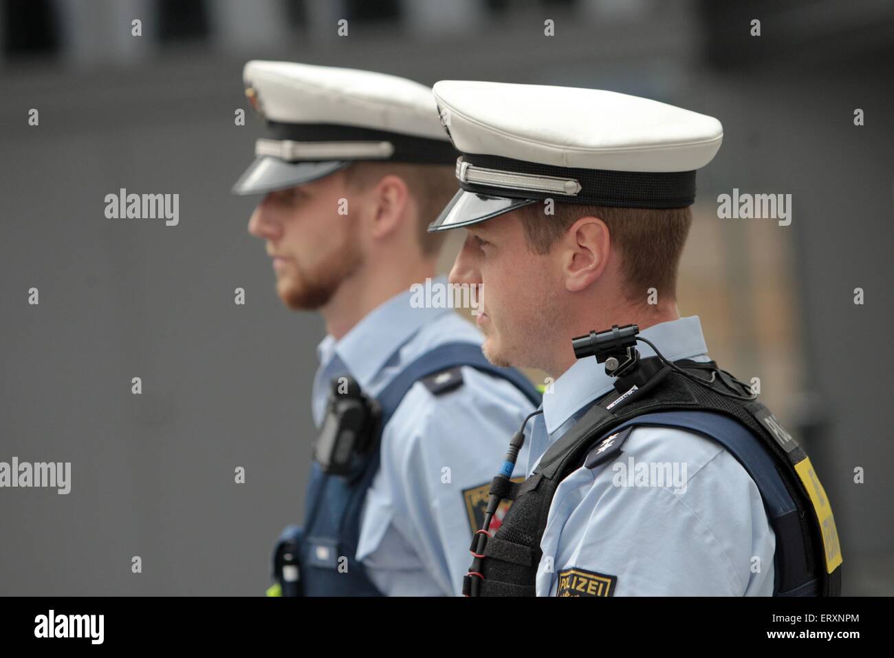 Mainz, Germany. 08th June, 2015. Two German police officers have small ...