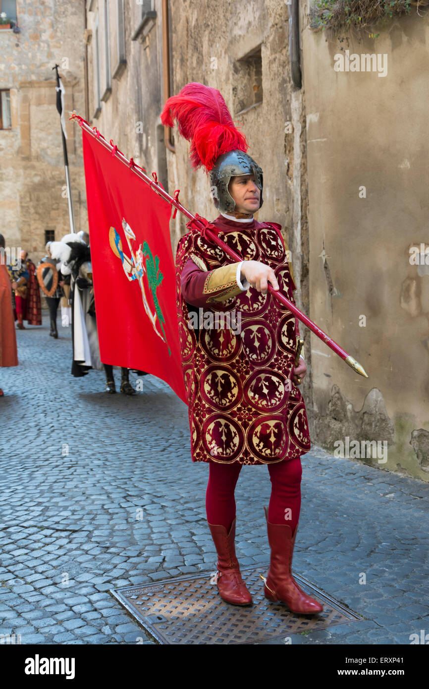 Medieval knights in procession in Orvieto for the festival of Corpus ...