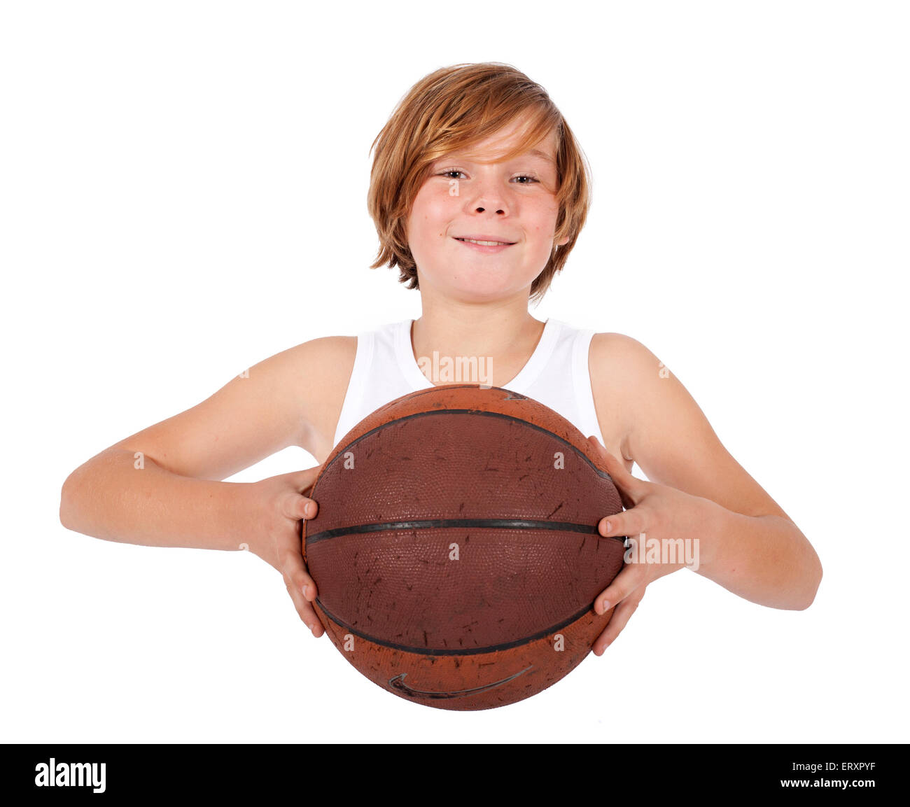 blond boy posing with basketball Stock Photo - Alamy