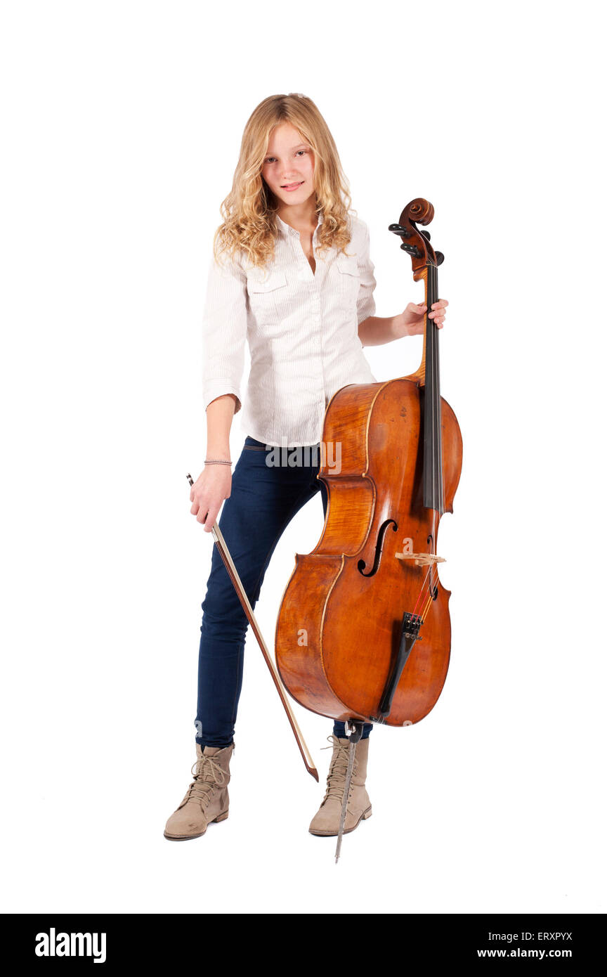 blond teenage girl with cello Stock Photo - Alamy