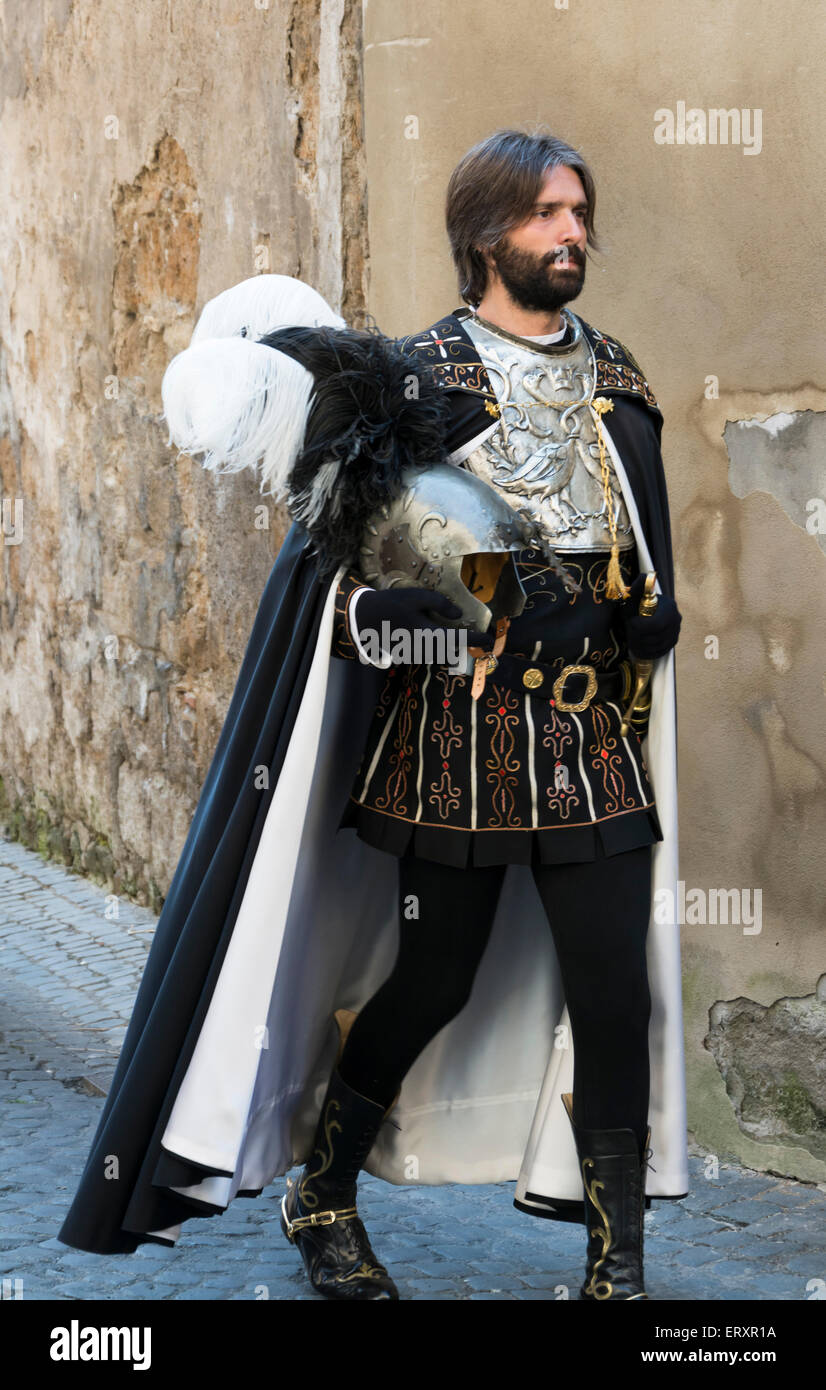 Medieval knights in procession in Orvieto for the festival of Corpus ...