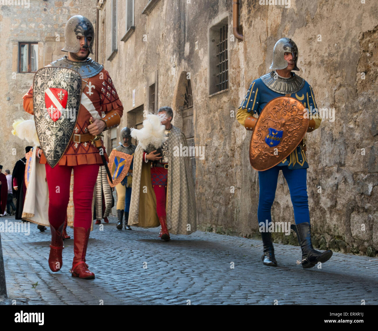 Medieval knights in procession in Orvieto for the festival of Corpus ...
