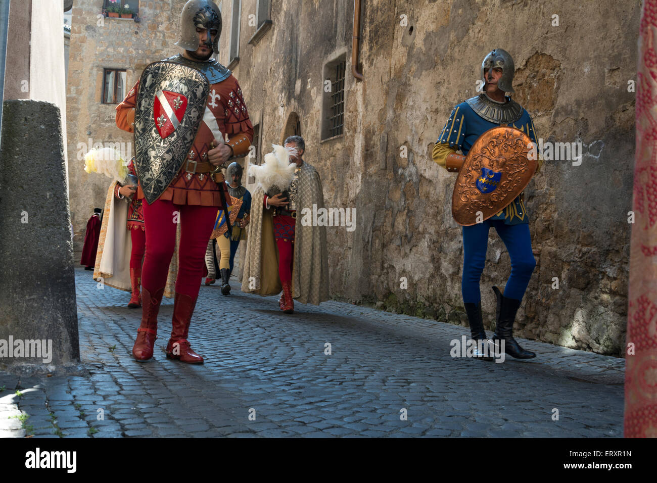 Medieval knights in procession in Orvieto for the festival of Corpus ...