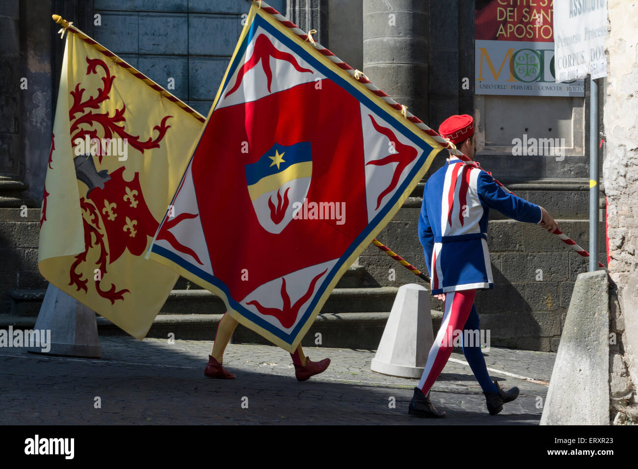 Procession in medieval costume in ancient city of Orvieto in Umbria to ...